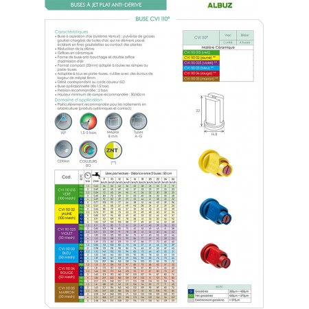 Buse Albuz CVI 110 céramique ISO - Buse et rampe (env.) - Pulvérisation - E